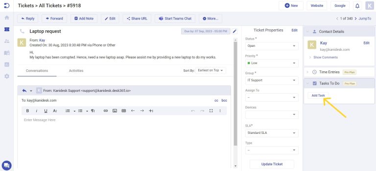 Maintain a record of ticket related tasks | Desk365