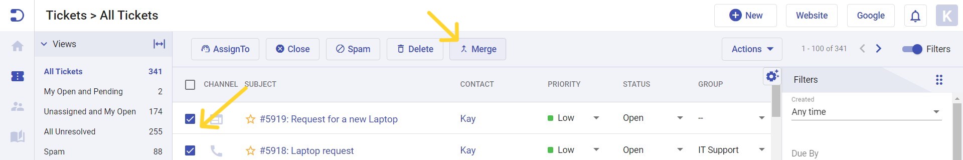 Merge duplicate tickets in Desk365 | Desk365