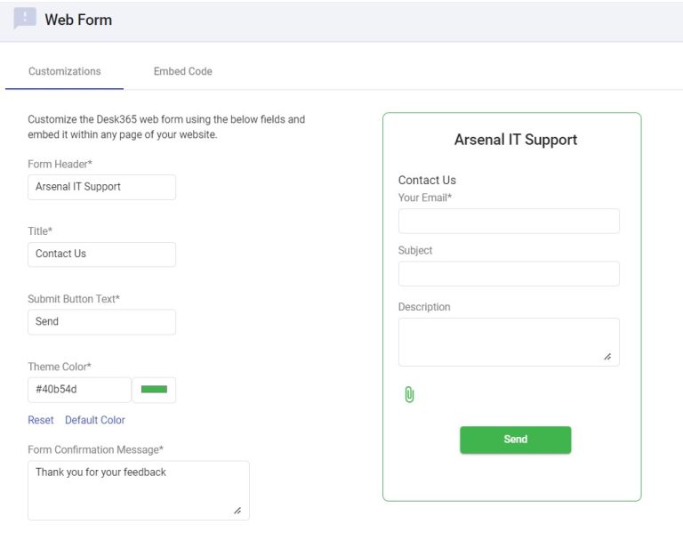 Creating a ticket via Web Forms/Web Widgets | Desk365