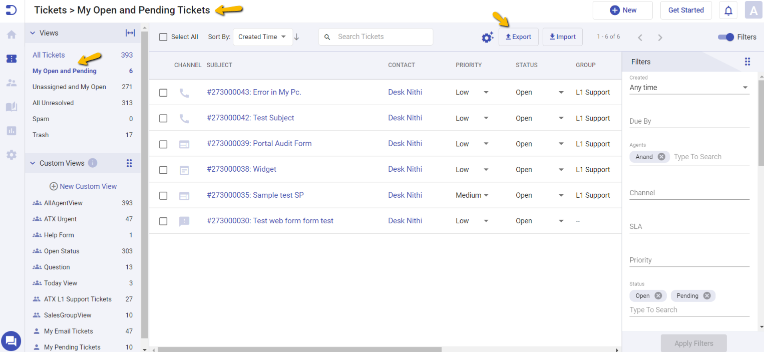 Export tickets from Desk365 | Desk365