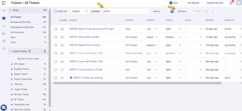 Export tickets from Desk365 | Desk365