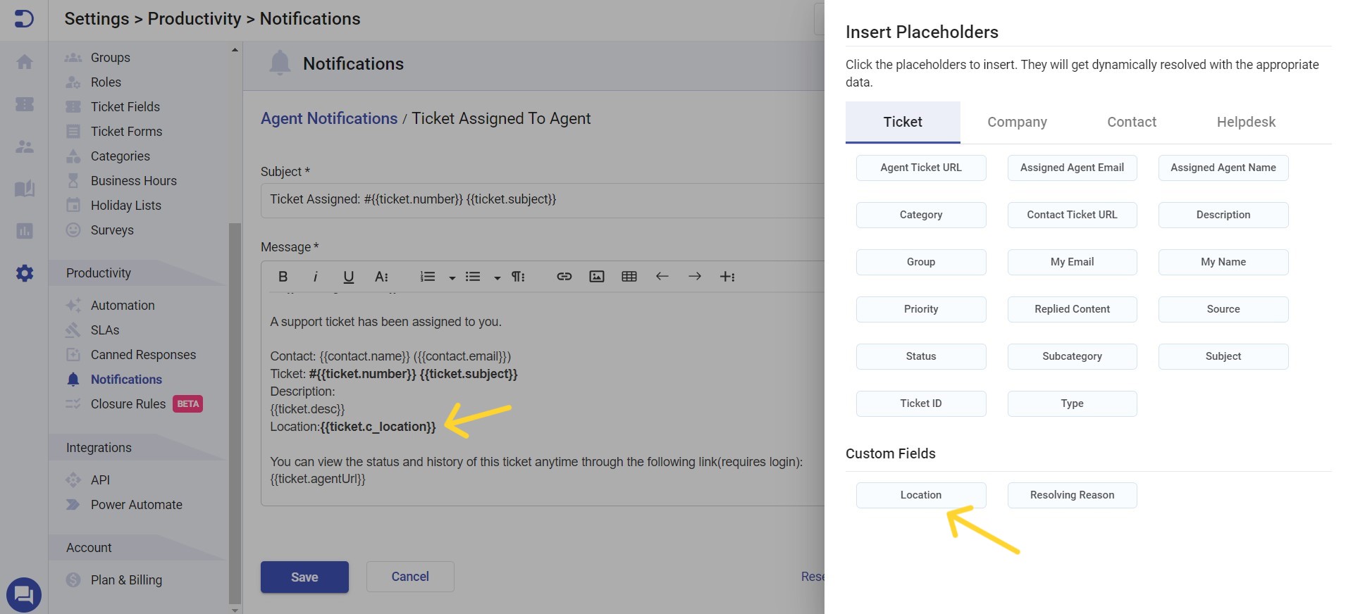 Understanding placeholders in Desk365 | Desk365