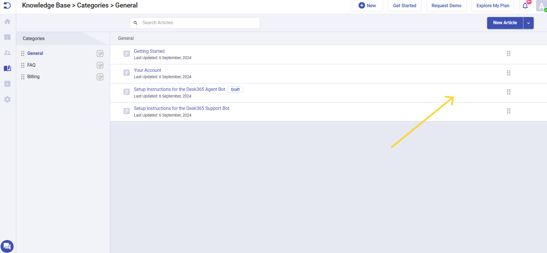 Setting up knowledge base articles in Desk365 | Desk365