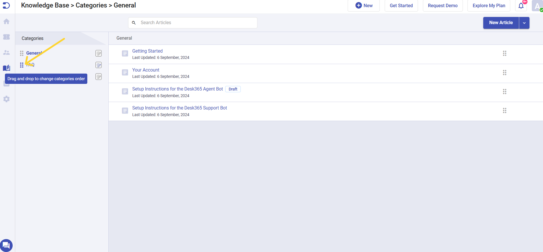Setting up knowledge base articles in Desk365 | Desk365