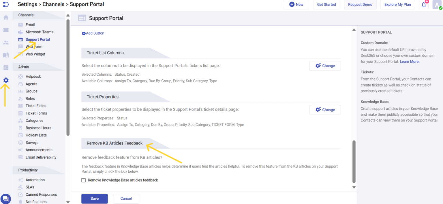 Setting up knowledge base articles in Desk365 | Desk365