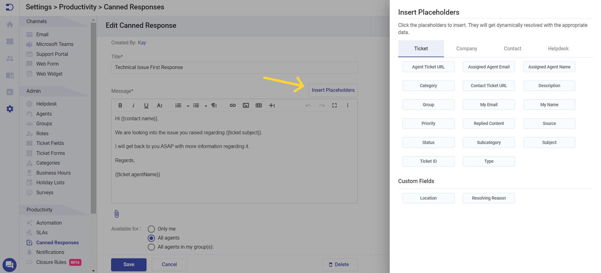 Understanding placeholders in Desk365 | Desk365
