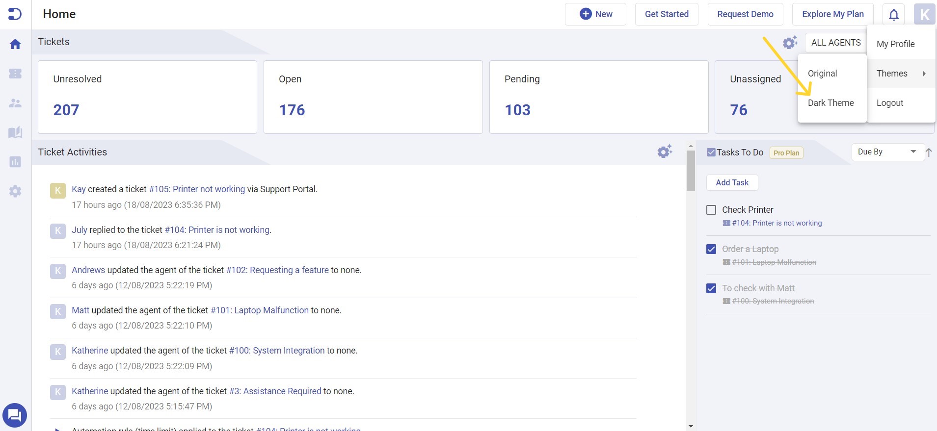 How to enable dark mode in Desk365 Helpdesk | Desk365