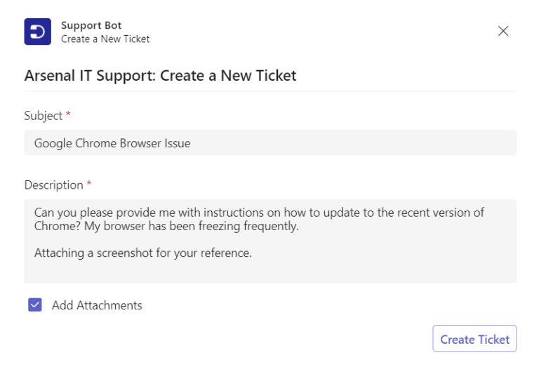 Creating a ticket via Support Bot | Desk365