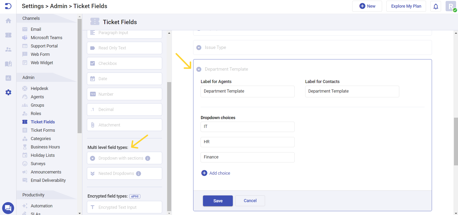 Using Dropdown with Sections field in your ticket form | Desk365