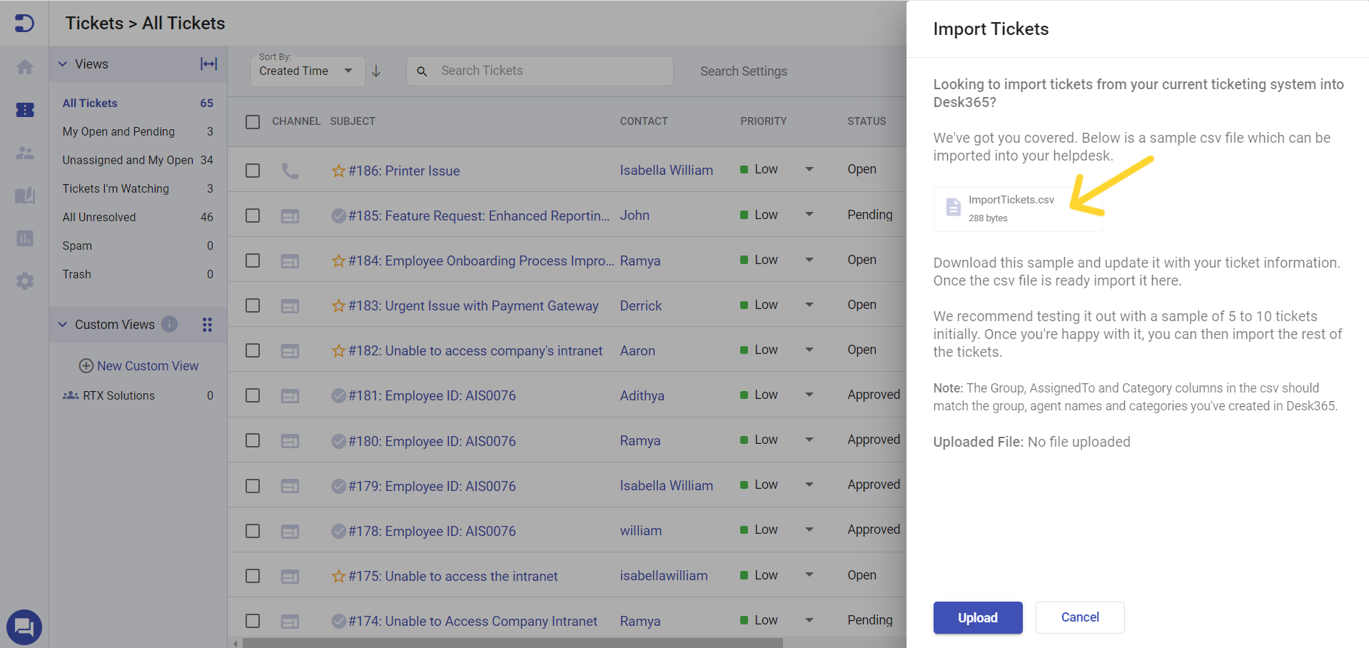 Import tickets to Desk365 | Desk365
