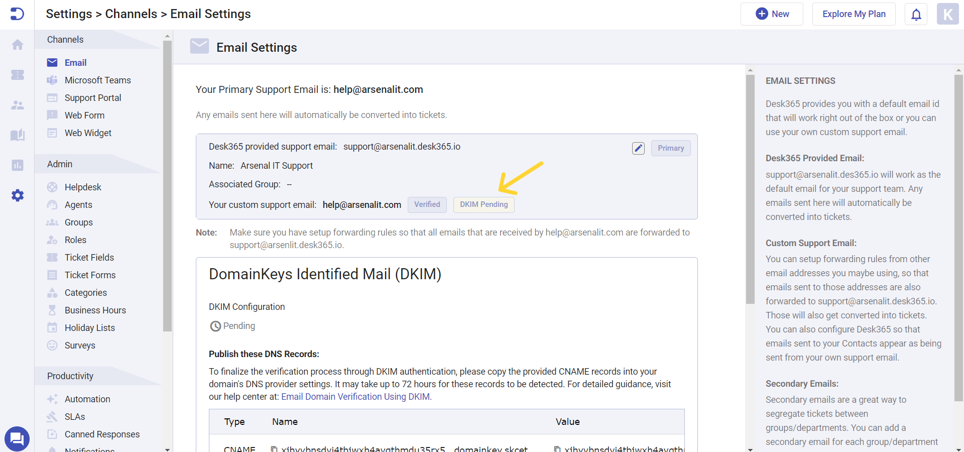 Email domain verification using DKIM |Desk365