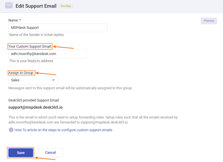 Configuring custom support emails in Desk365 | Desk365