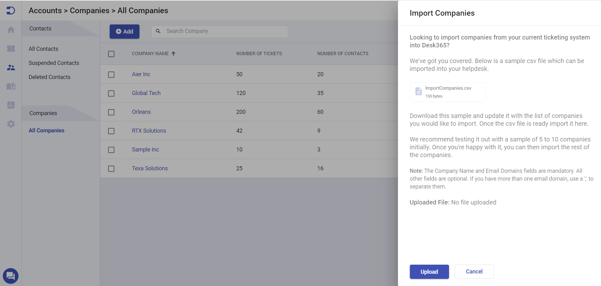 Import Contacts and Companies to Desk365 | Desk365
