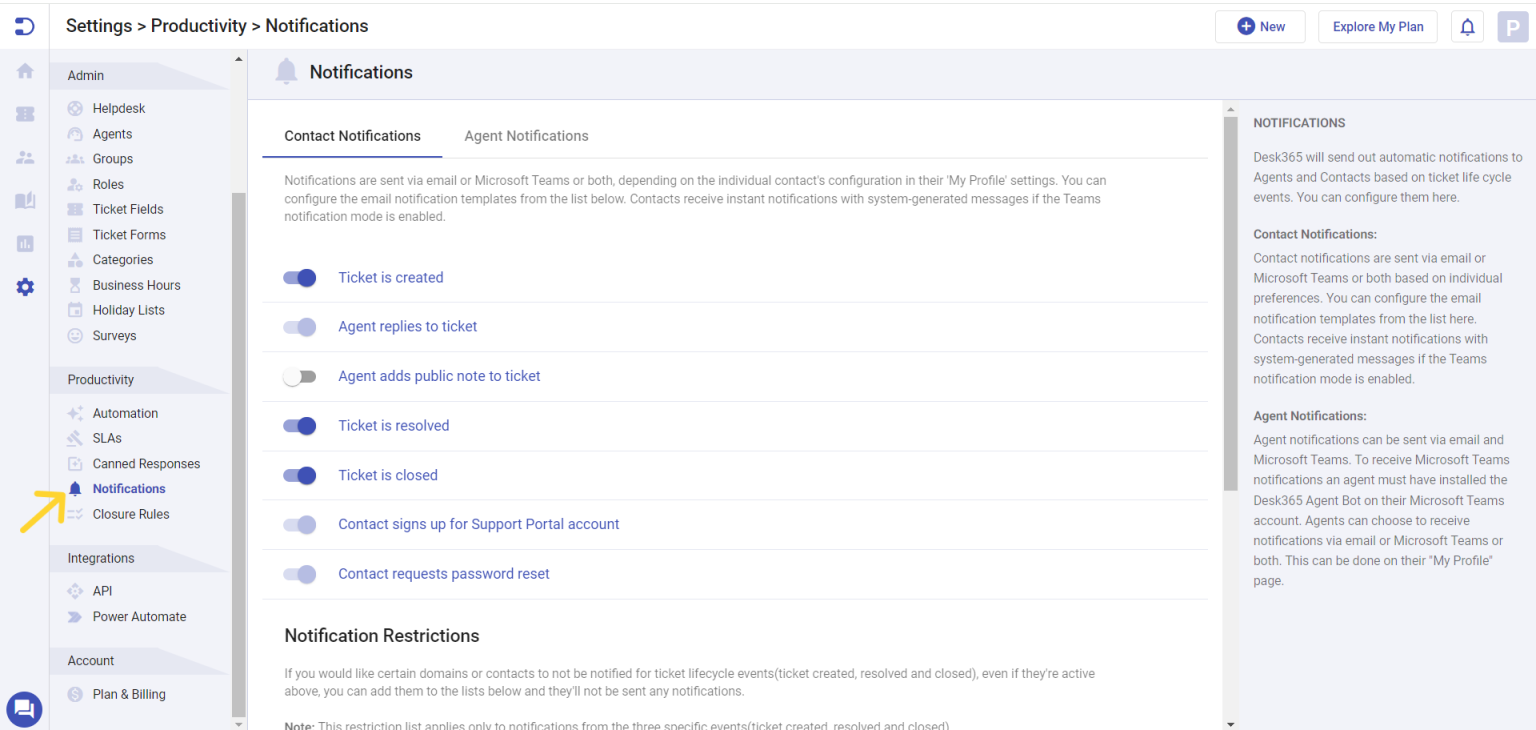 Configuring Agent Notifications in Desk365 | Desk365