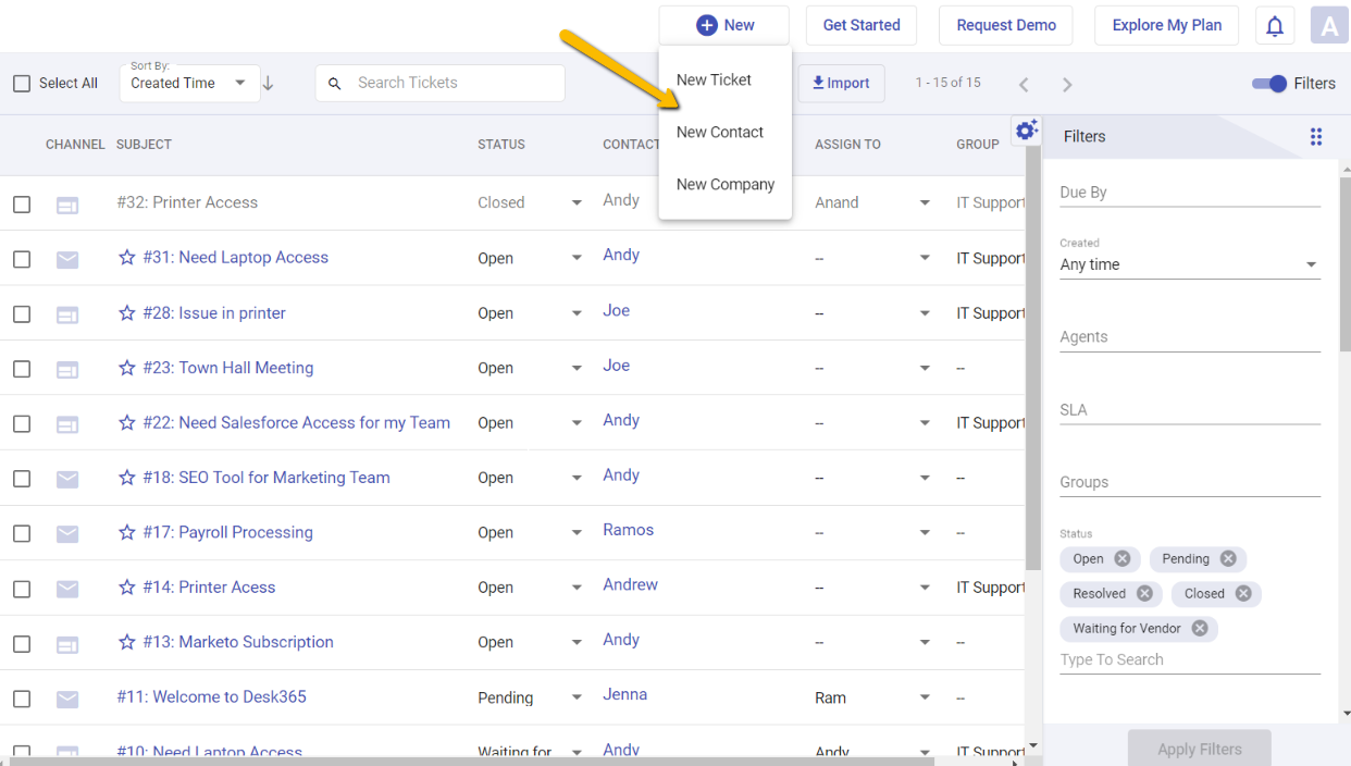 Creating a new ticket from the Agent Portal | Desk365