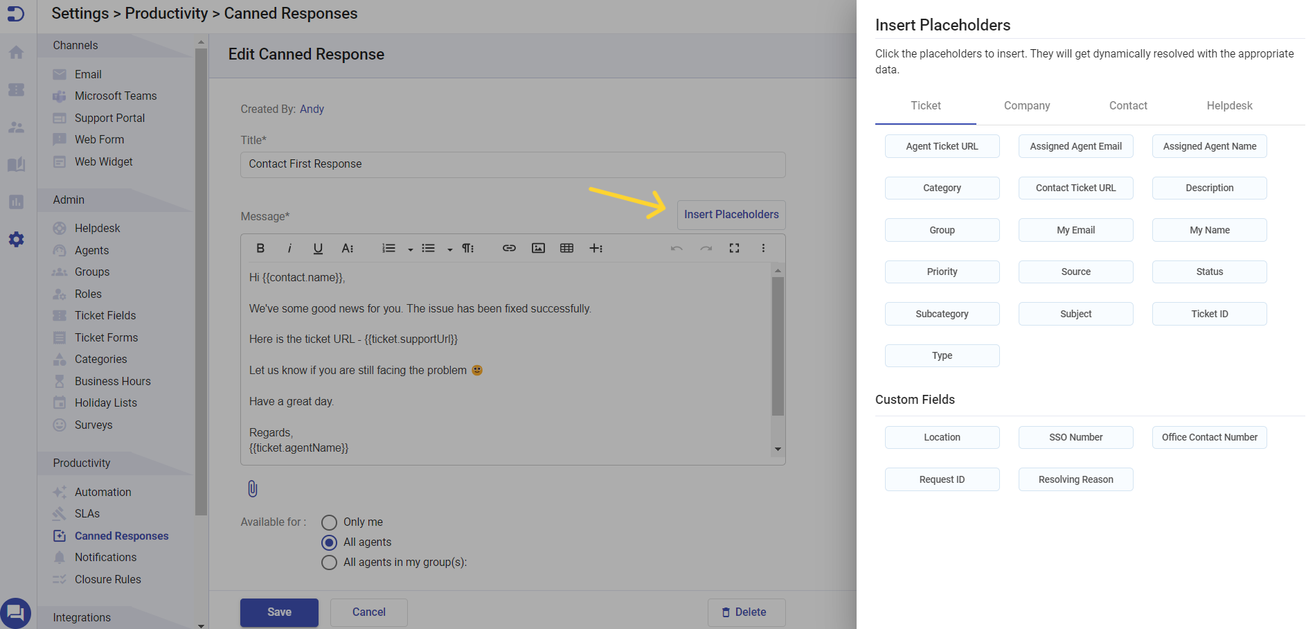 Understanding placeholders in Desk365 | Desk365