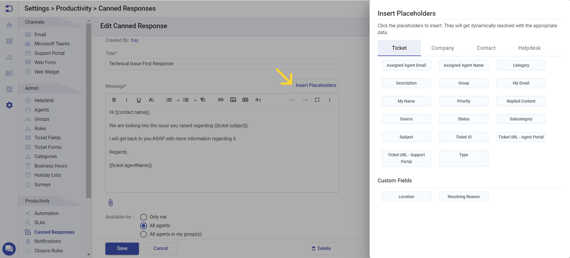 Understanding placeholders in Desk365 | Desk365