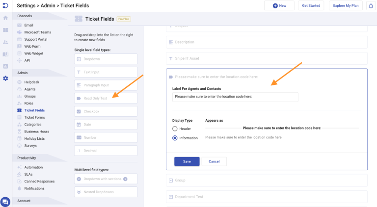 Using Read Only Text field in Desk365 | Desk365