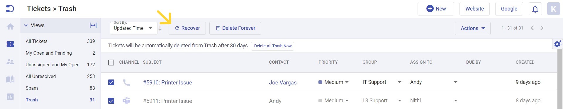 Essential functions and actions in Tickets Details Page | Desk365