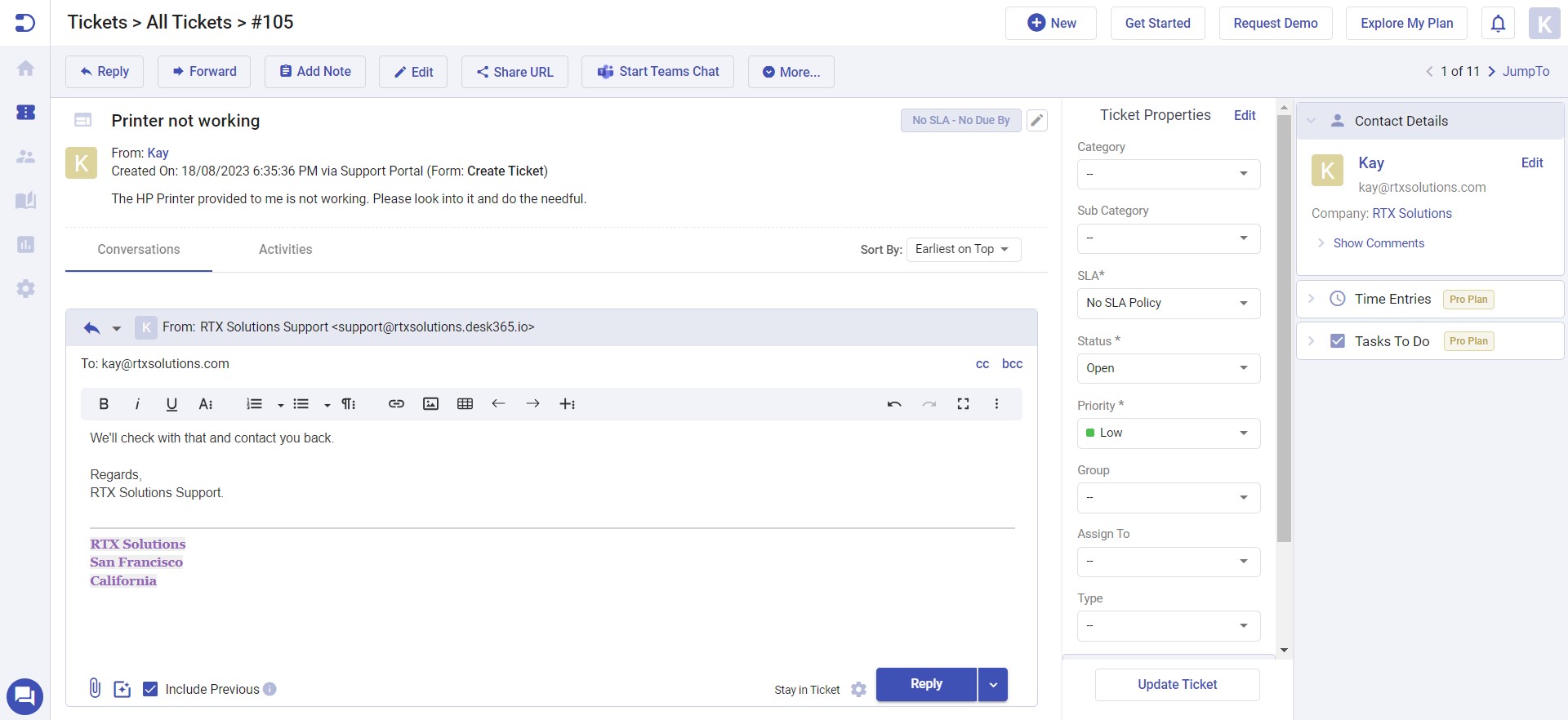 Essential functions and actions in Tickets Details Page | Desk365