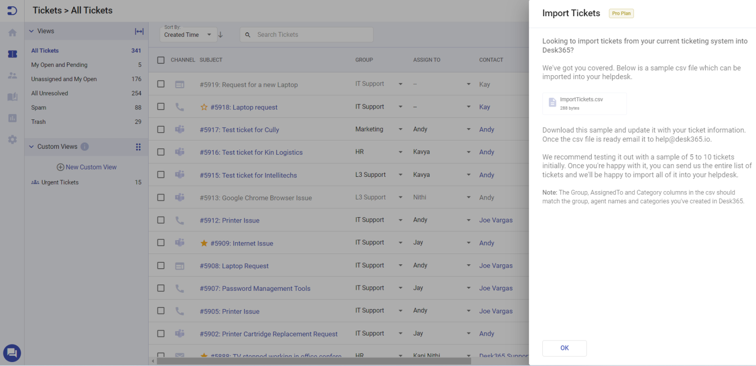 Import tickets to Desk365 | Desk365