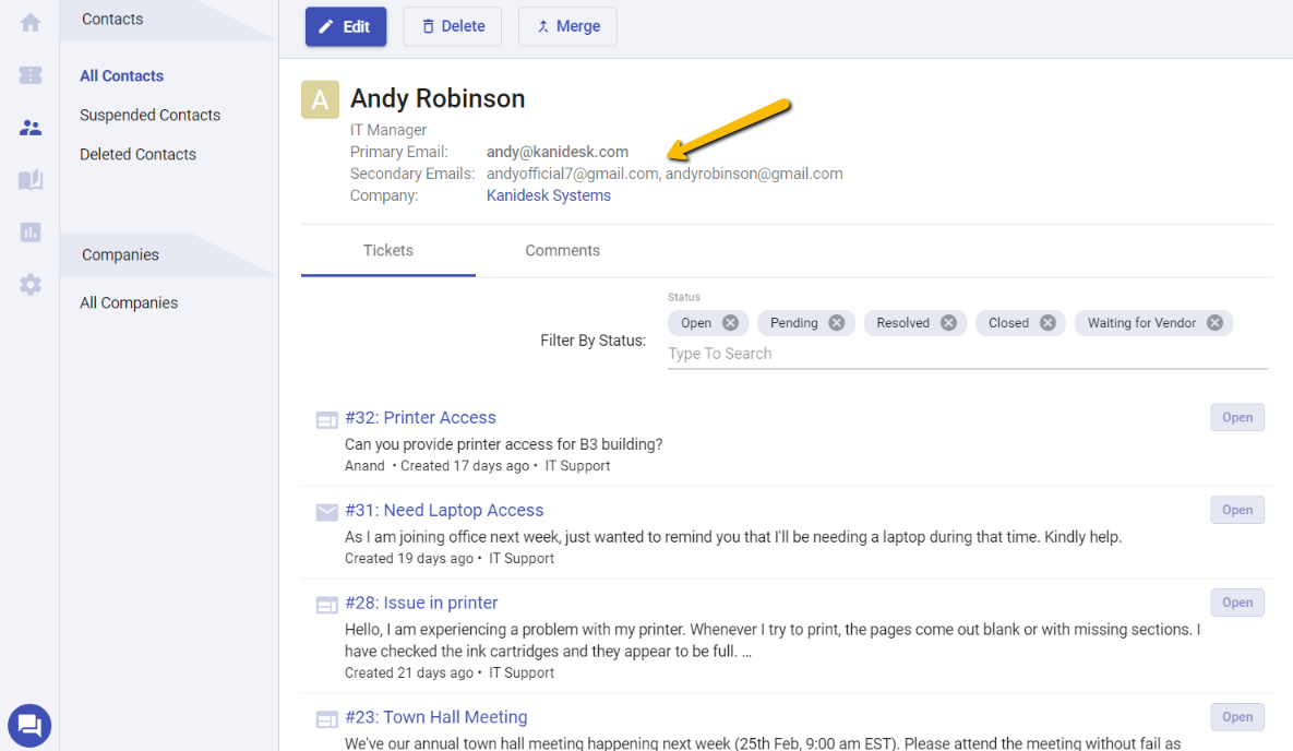 Create Contacts with multiple emails | Desk365