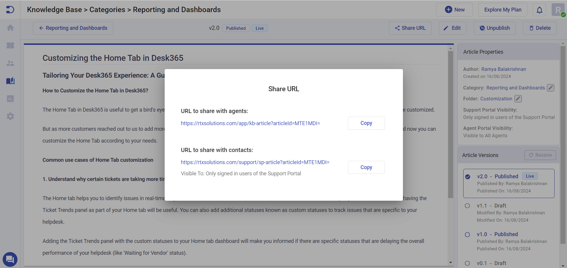 Setting up knowledge base articles in Desk365 | Desk365
