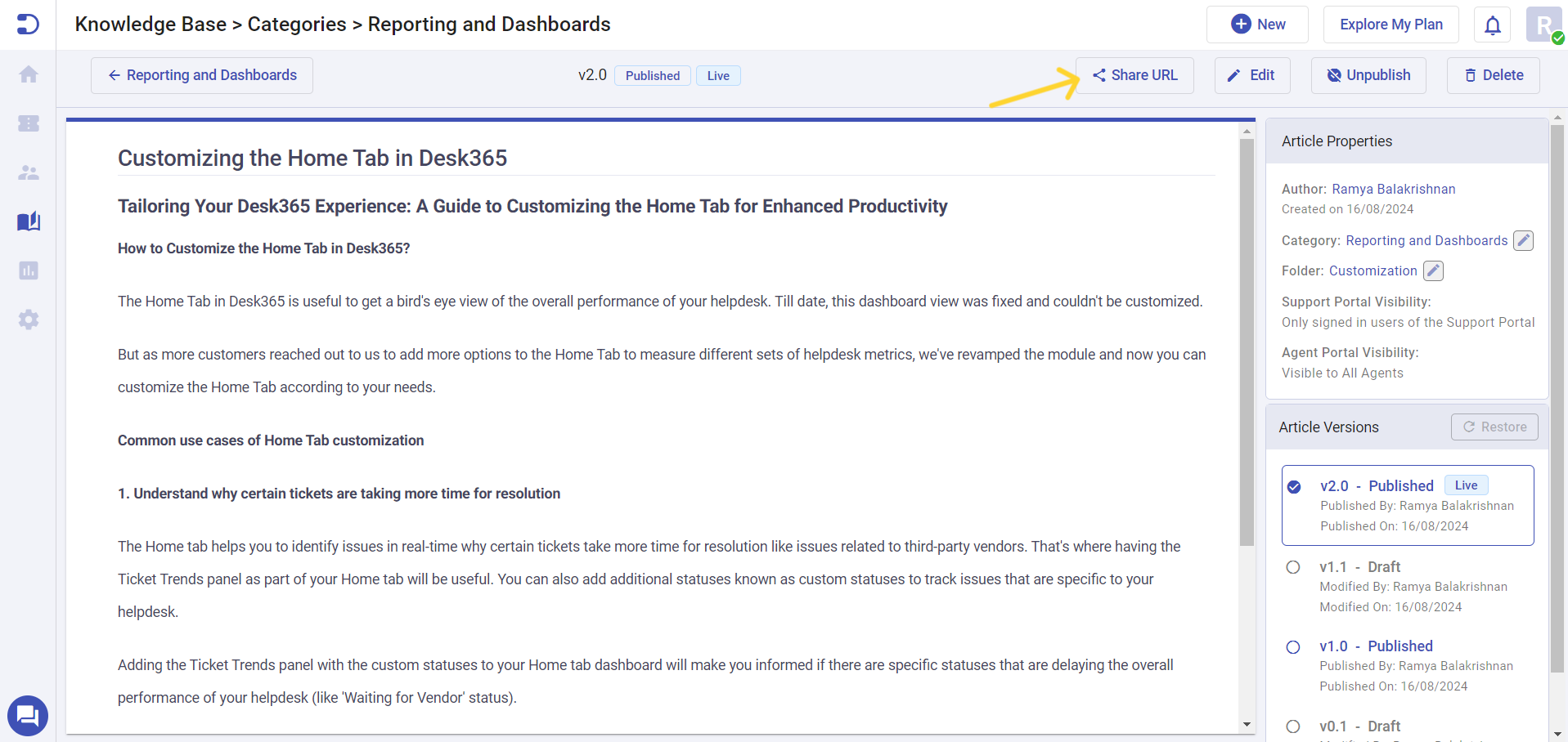 Setting up knowledge base articles in Desk365 | Desk365