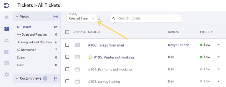 Essential functions and actions in Tickets List Page | Desk365