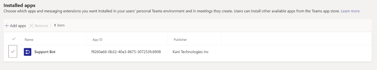Using app setup policies to pin and auto-install Support Bot in Teams
