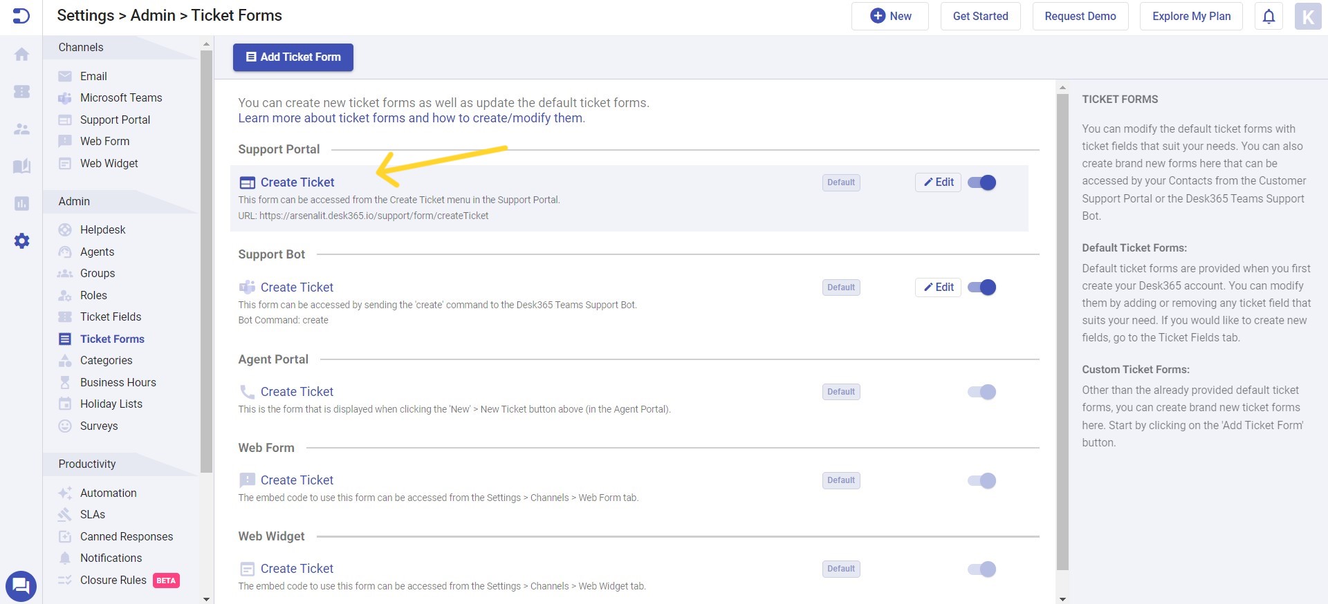 Customize the Create Ticket form in the Support Portal - HelpDesk