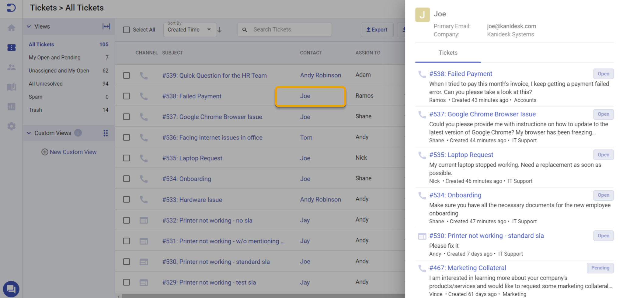 Essential functions and actions in Tickets List Page | Desk365