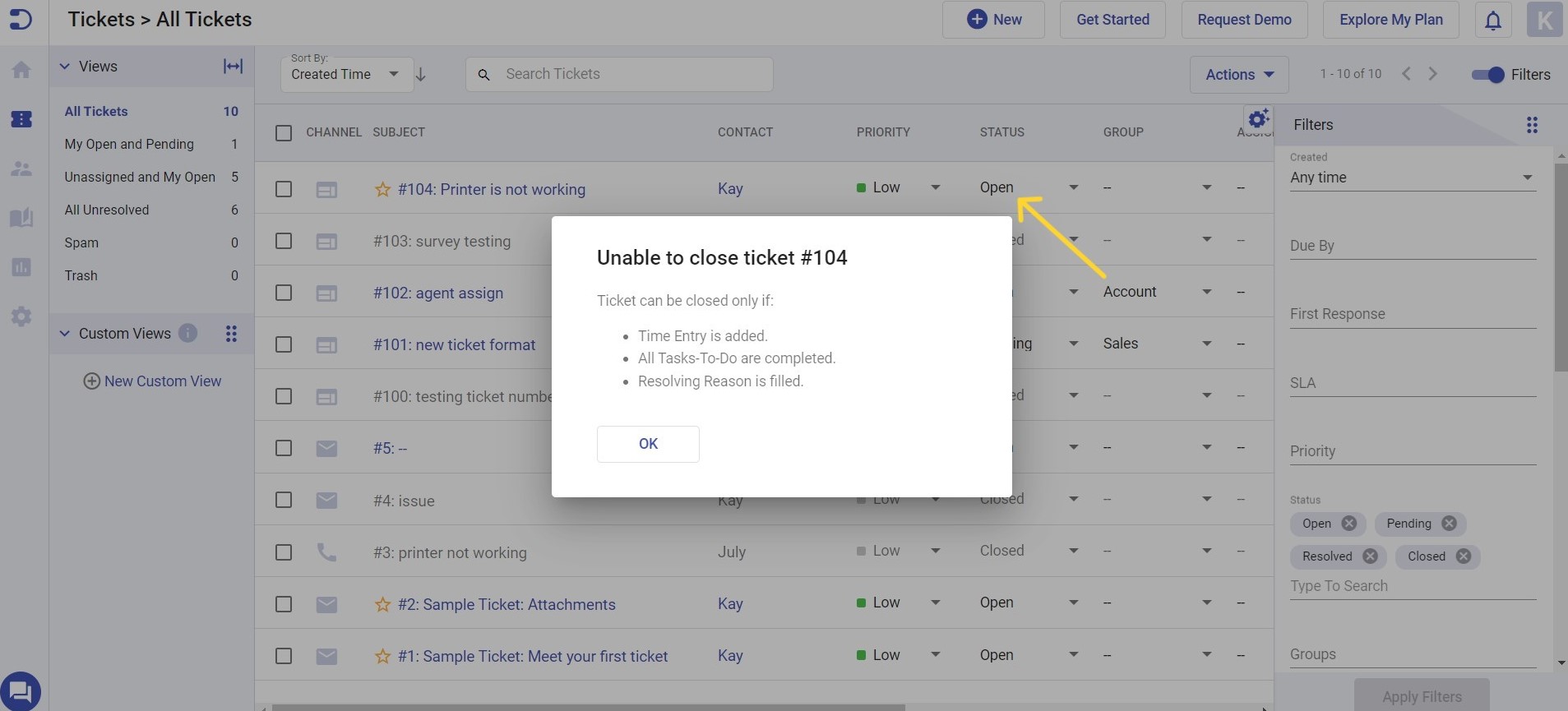 Configuring Closure Rules in Desk365 | Desk365