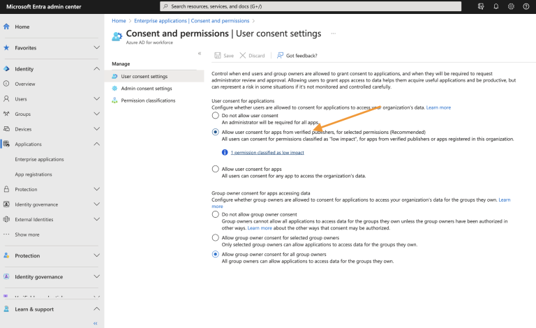 Configure User Consent for Applications in Microsoft Entra ID Admin Center