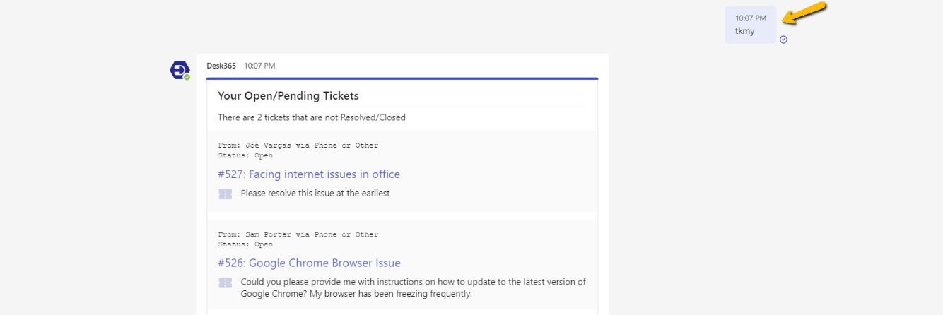Agent Bot commands in Teams | Desk365