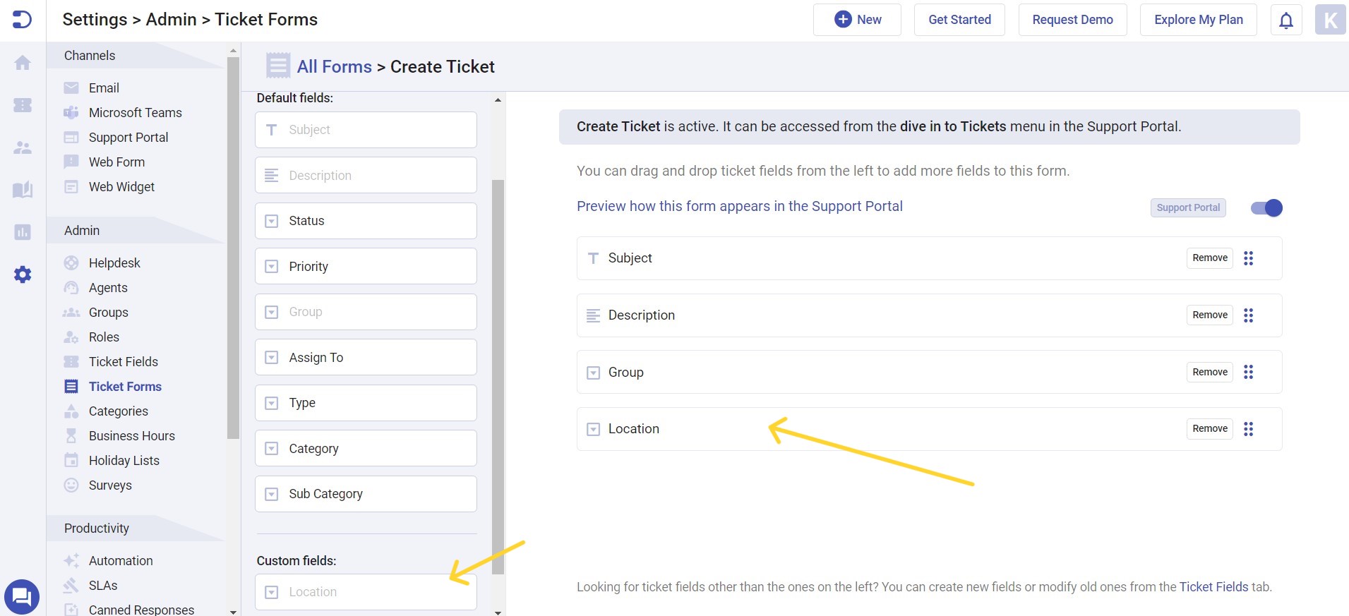 Customize the Create Ticket Form in the Support Portal