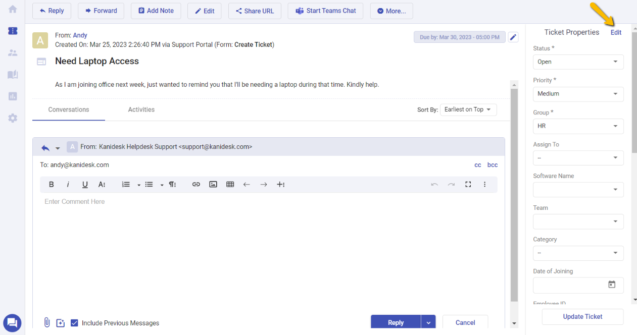 Configure ticket properties in Desk365 | Desk365