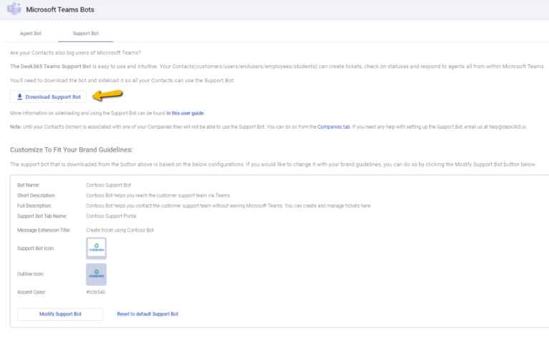 Customize the Desk365 Teams Support Bot | Desk365