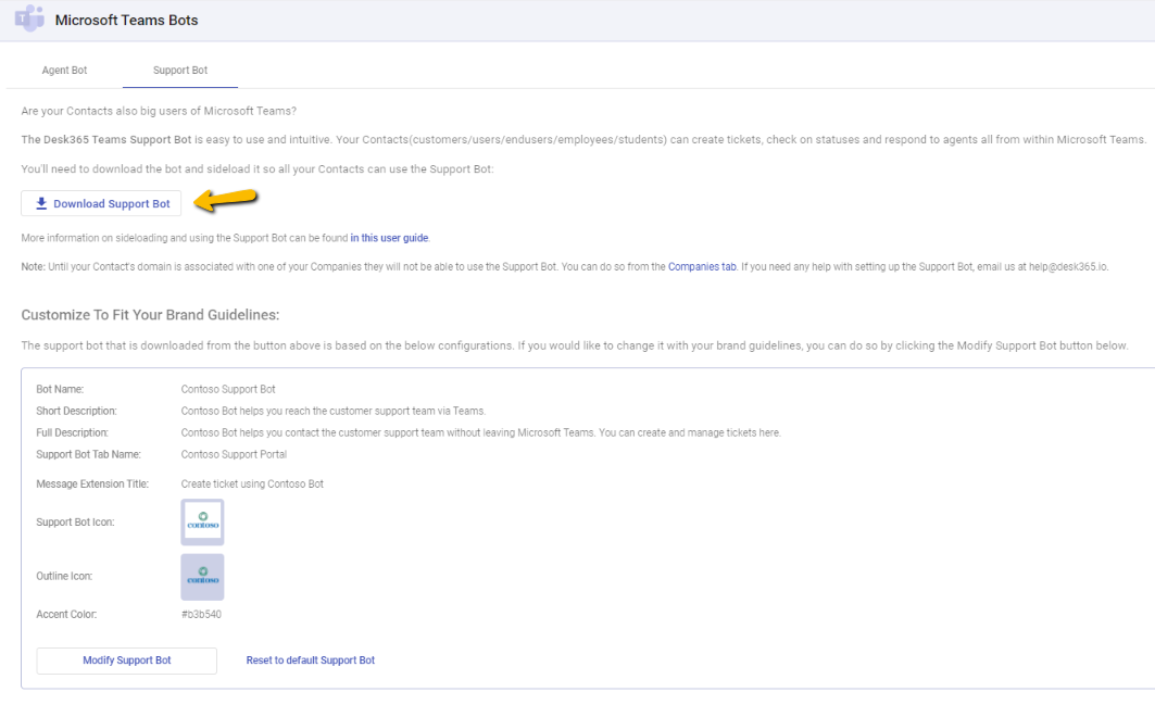 Customize the Desk365 Teams Support Bot | Desk365