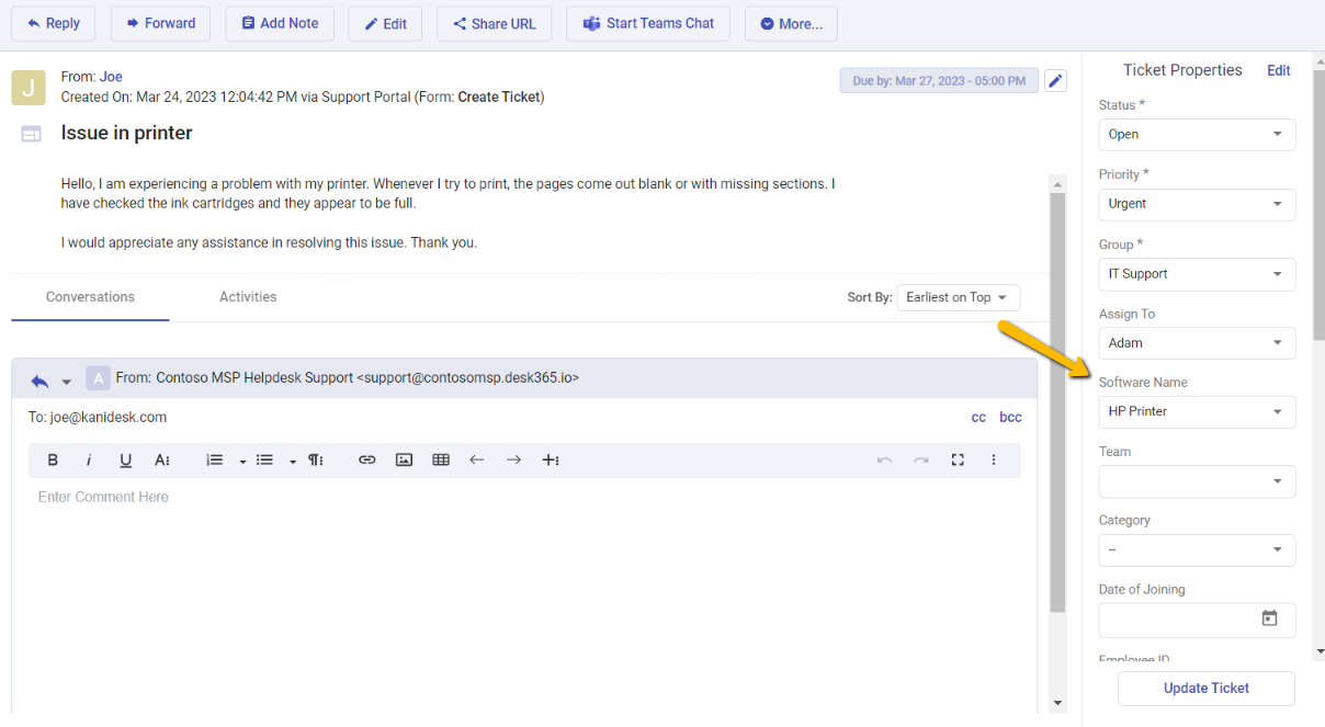 Configure ticket properties in Desk365 | Desk365