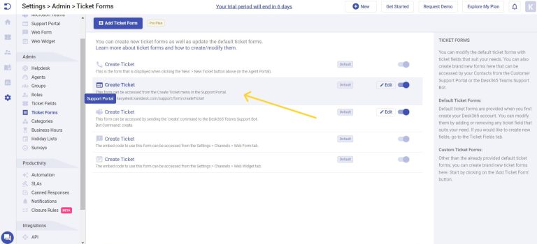 Customizing the Create Ticket form in Desk365 | Desk365