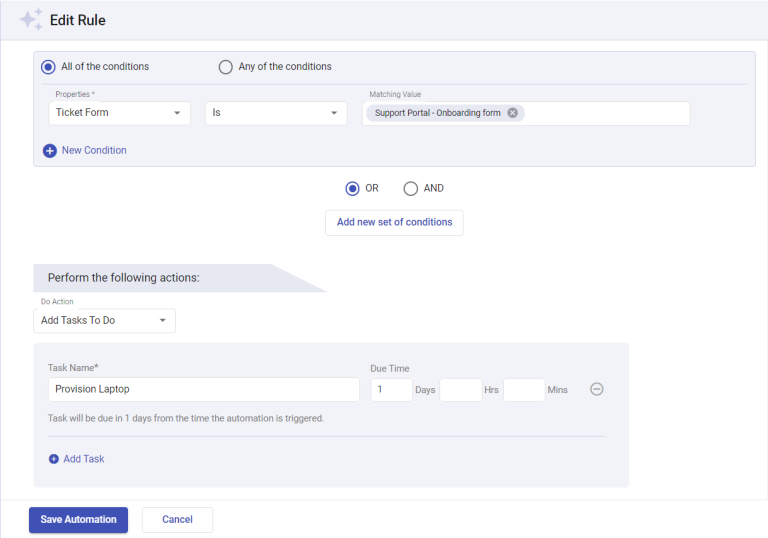 Adding Tasks to Do Automation to Tickets | Desk365