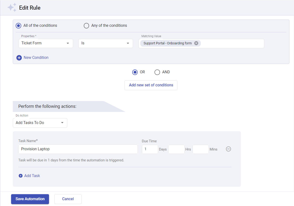 Adding Tasks to Do Automation to Tickets | Desk365