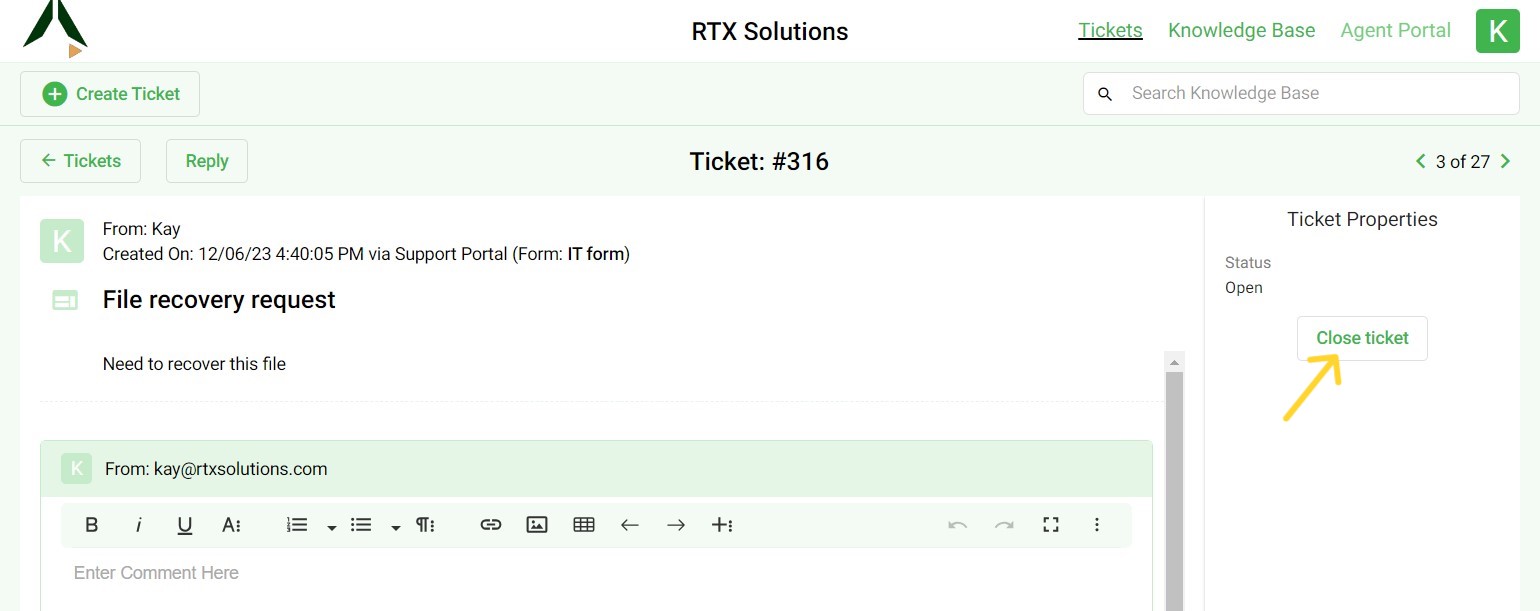 Closing a ticket from Support Portal - HelpDesk