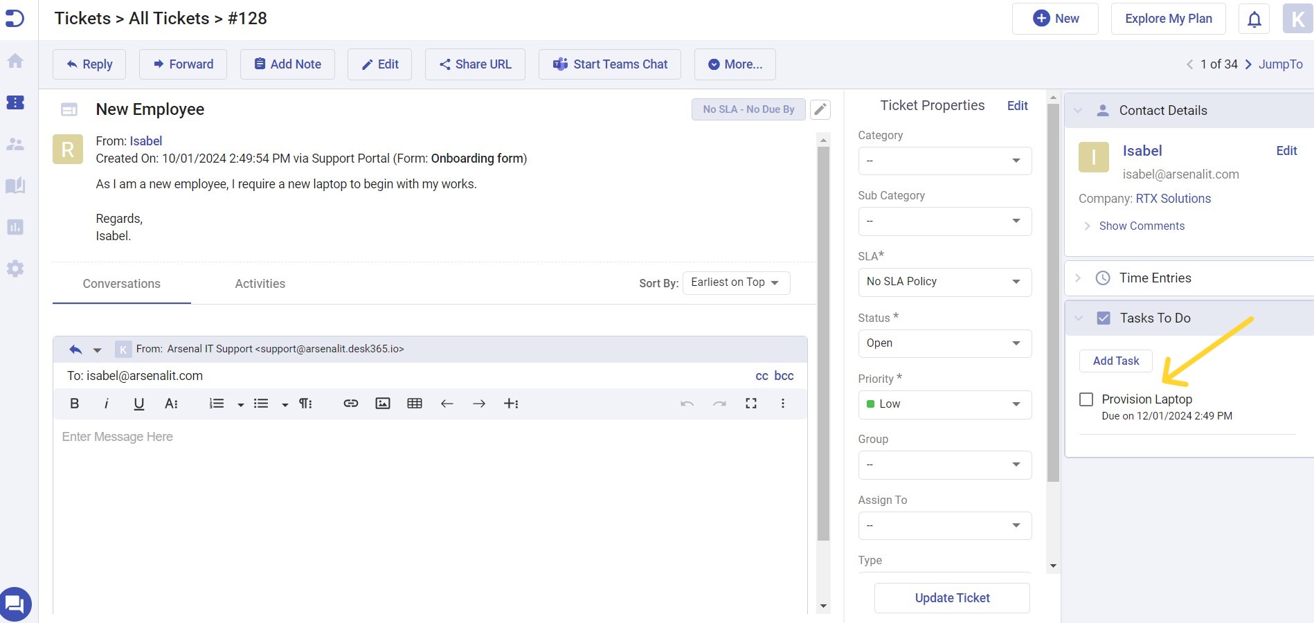 Adding Tasks to Do Automation to Tickets | Desk365