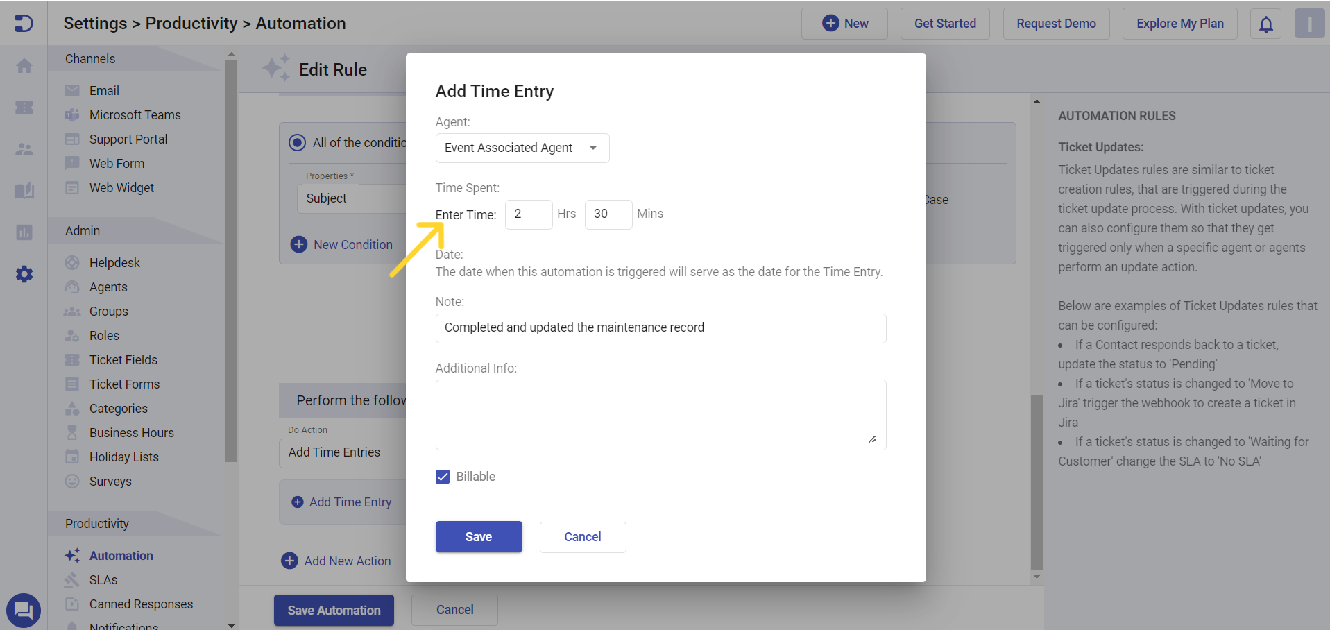 Adding Time Entries To Tickets Using Automation Desk365 0174