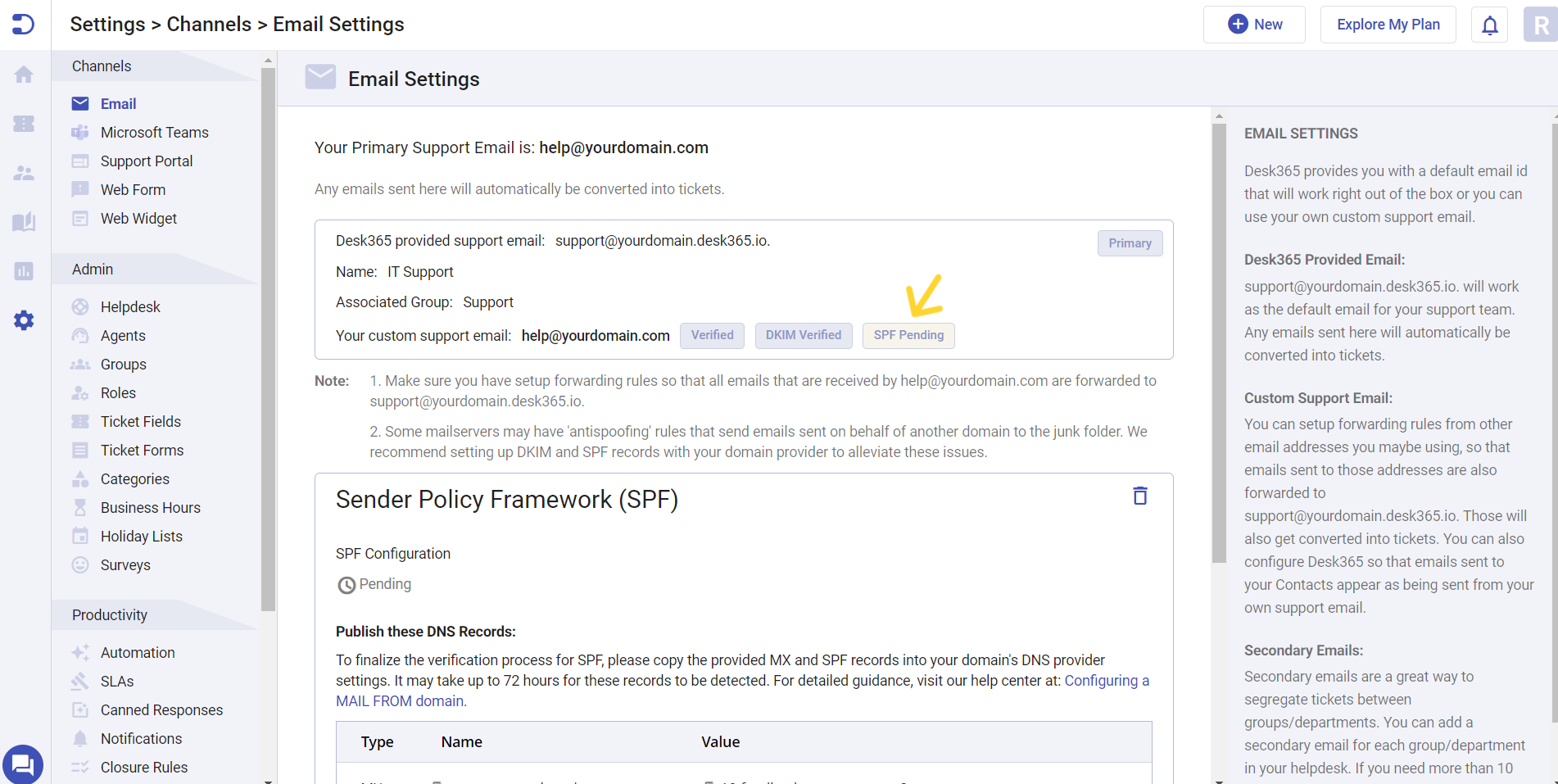 Email Domain Verification Using SPF - Desk365