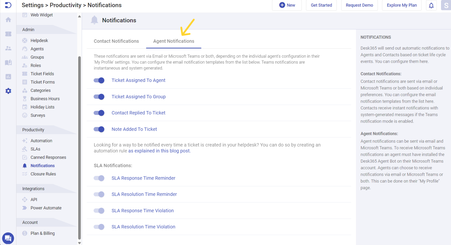 How to configure notification channels in Desk365