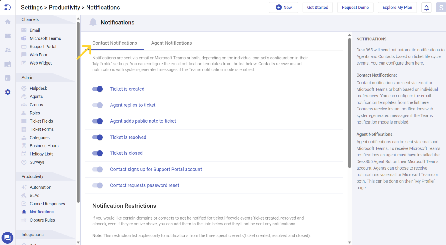 How to configure notification channels in Desk365