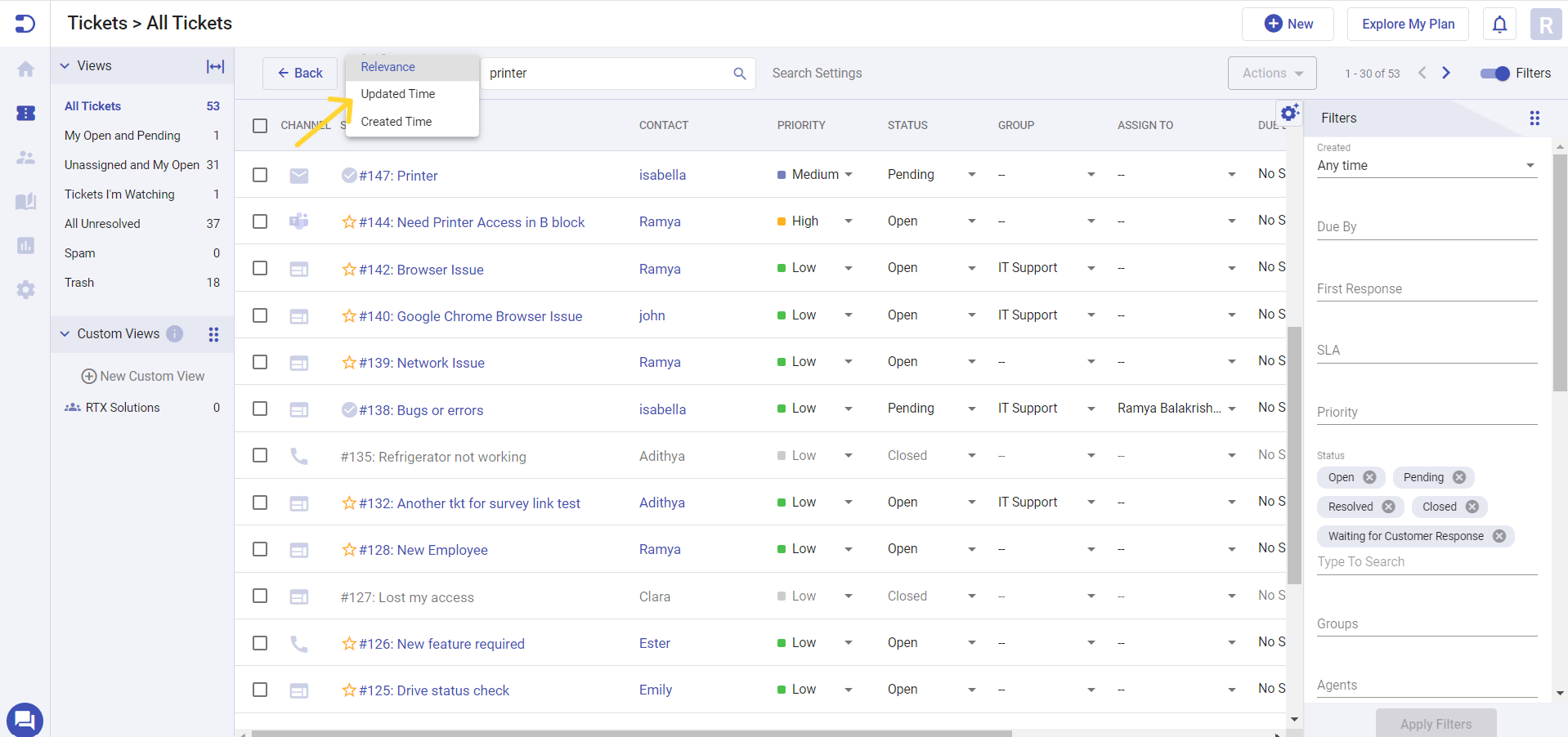 Searching Helpdesk Tickets in Desk365
